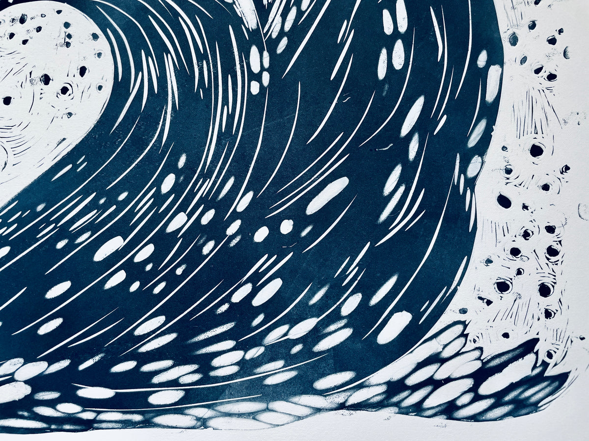 Wave II 60 x 90cm Limited Edition Lino Print – Buff and Blue Prints